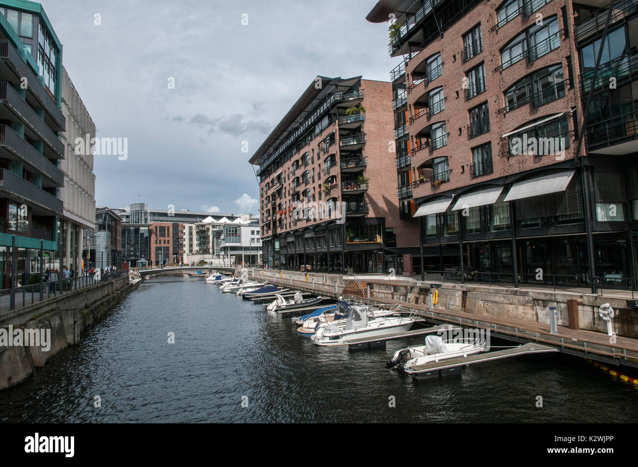 Canal with moored leisure boats at Bolette Brygge and Stranden, Aker ...