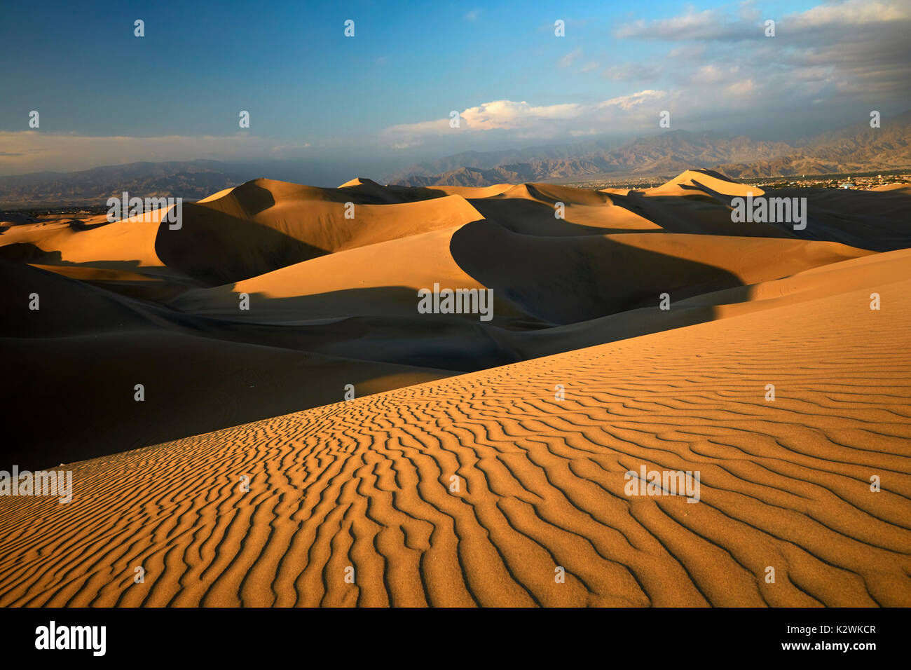 Sand dunes in desert near Huacachina Oasis, Ica, Peru, South America ...