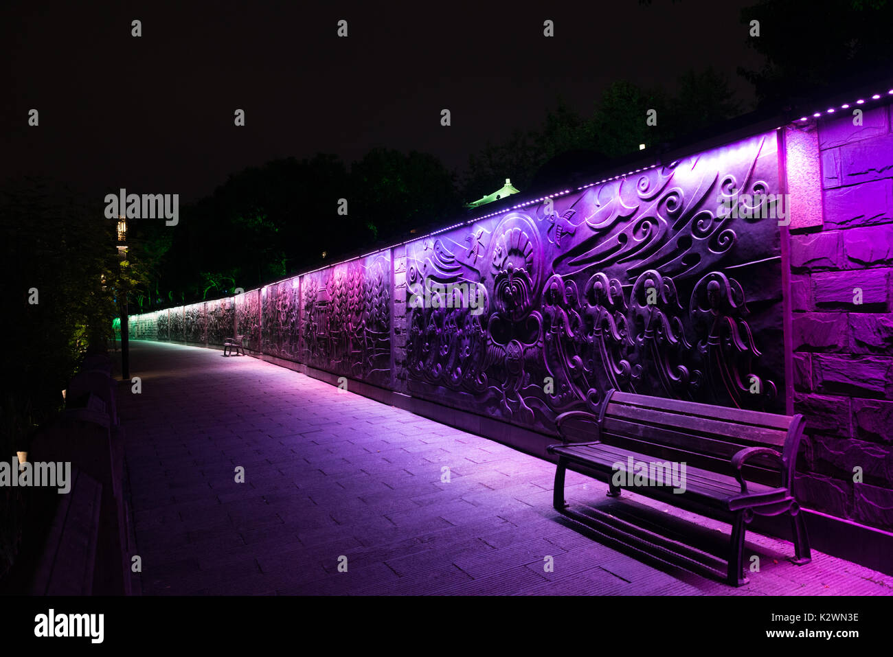illuminated sculptured wall night beautiful design Stock Photo - Alamy