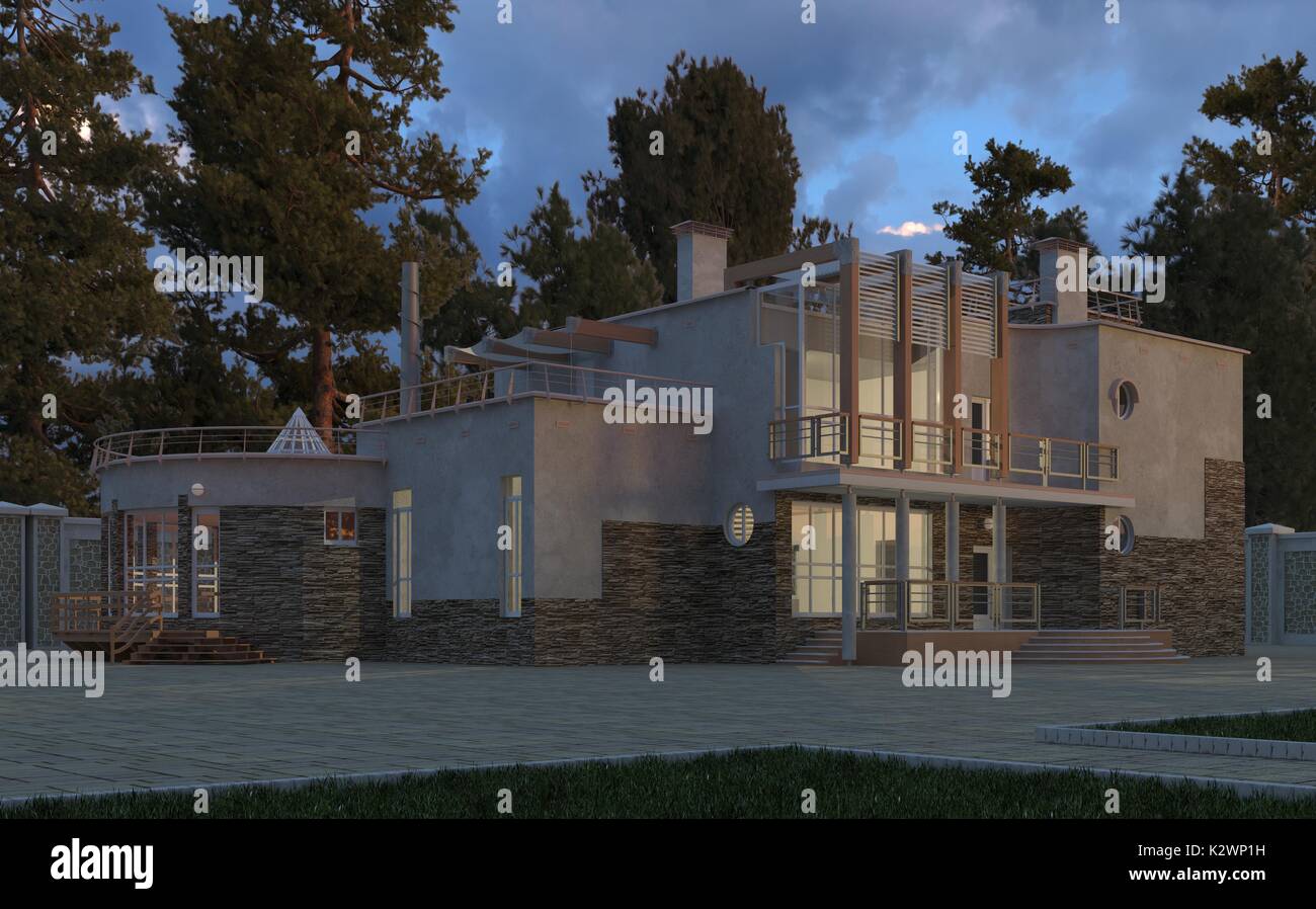 Photo realistic render of the house 3d illustration Stock Photo - Alamy