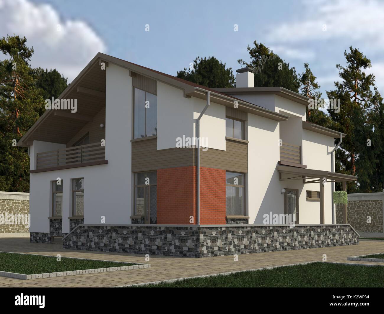 Photo realistic render of the house 3d illustration Stock Photo - Alamy