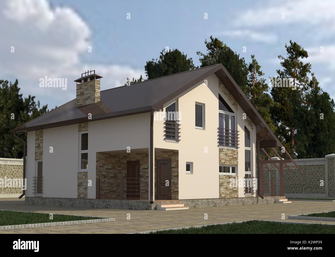 Photo realistic render of the house 3d illustration Stock Photo - Alamy