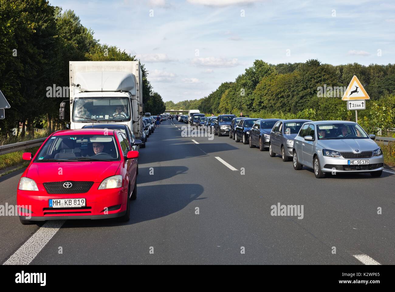 Cars on German motorway leaving a passage for emergency vehicles Stock ...