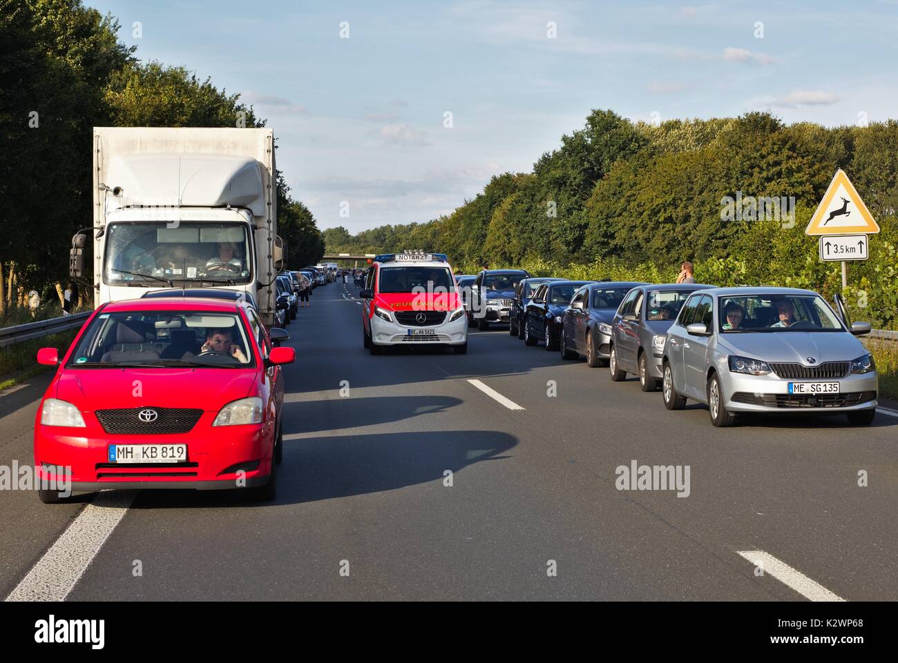 Cars on German motorway leaving a passage for emergency vehicles Stock ...