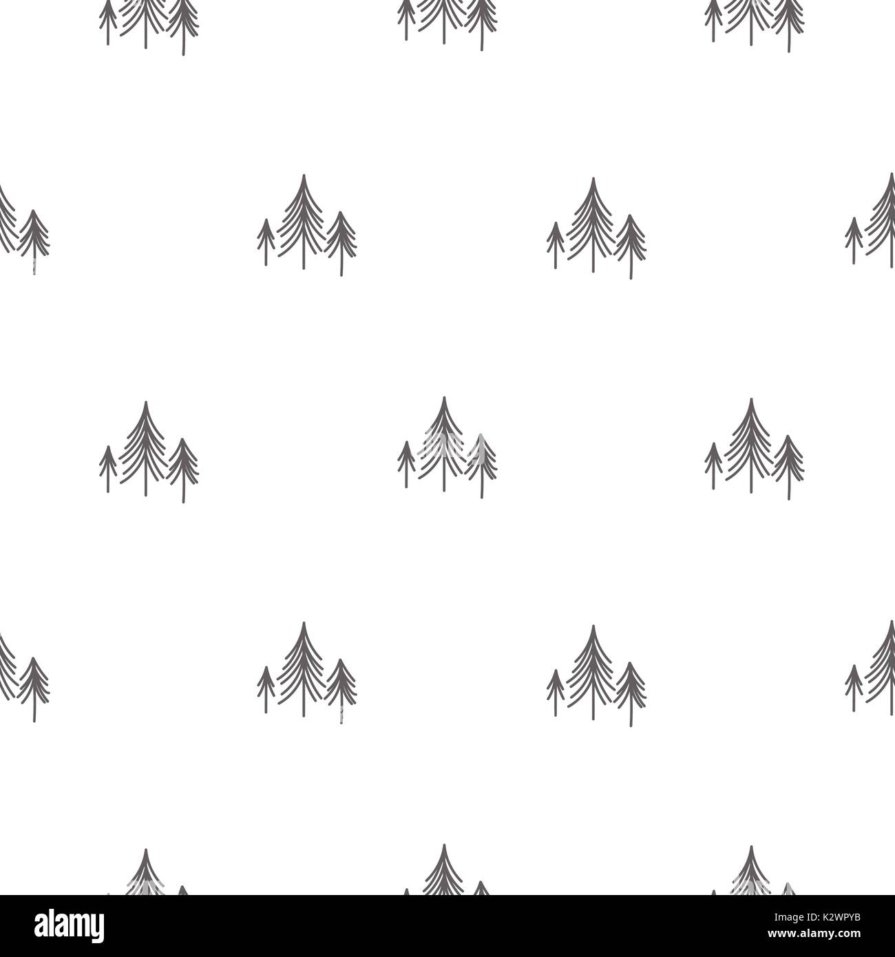 Scandinavian simple forest tree on white vector seamless pattern Stock ...
