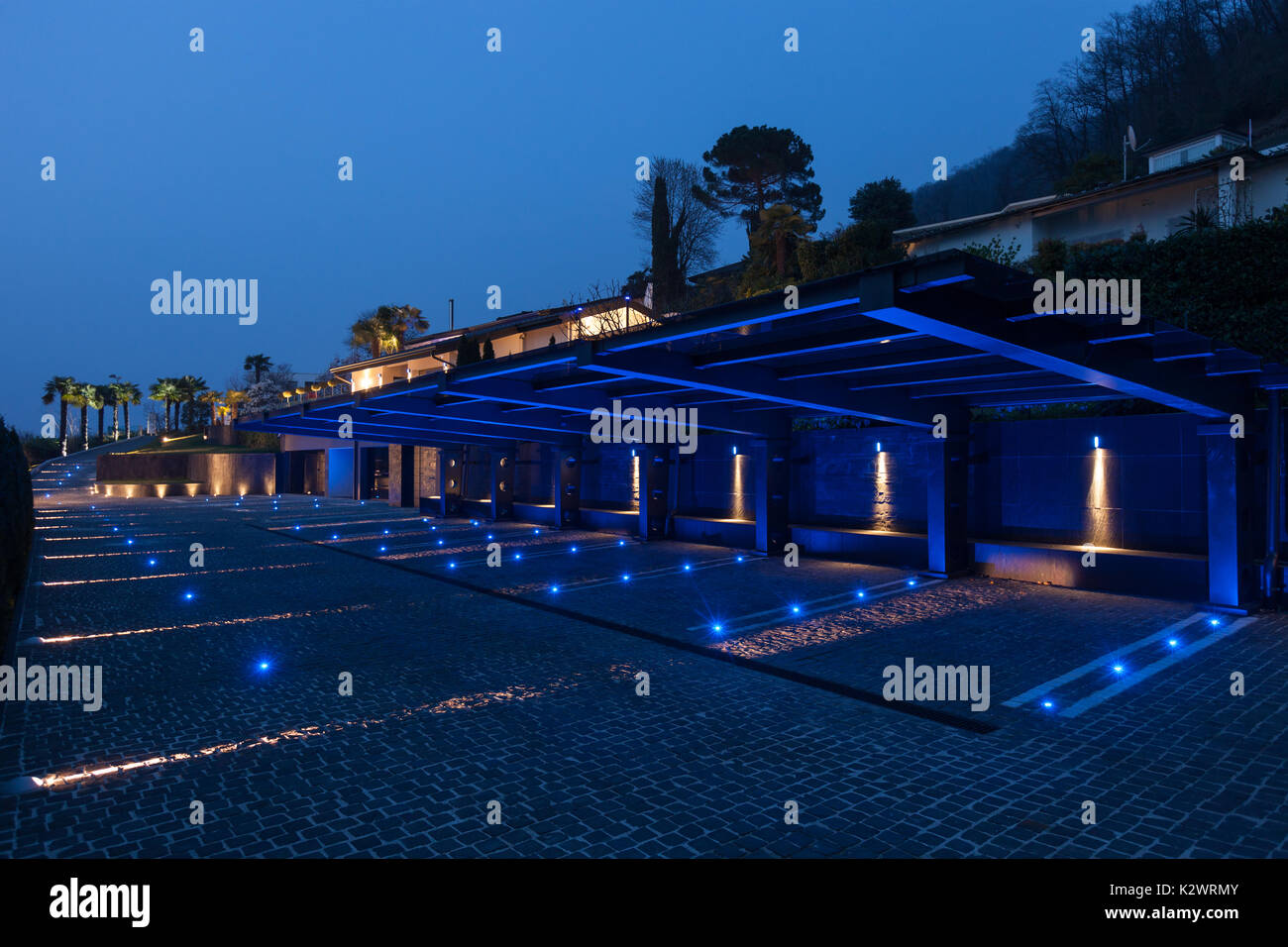 Modern private car park with illuminated roof Stock Photo - Alamy