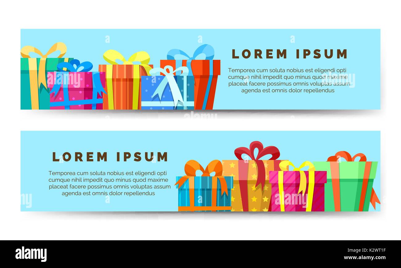 Gift boxes. Holiday horizontal banners design. Vector illustration ...