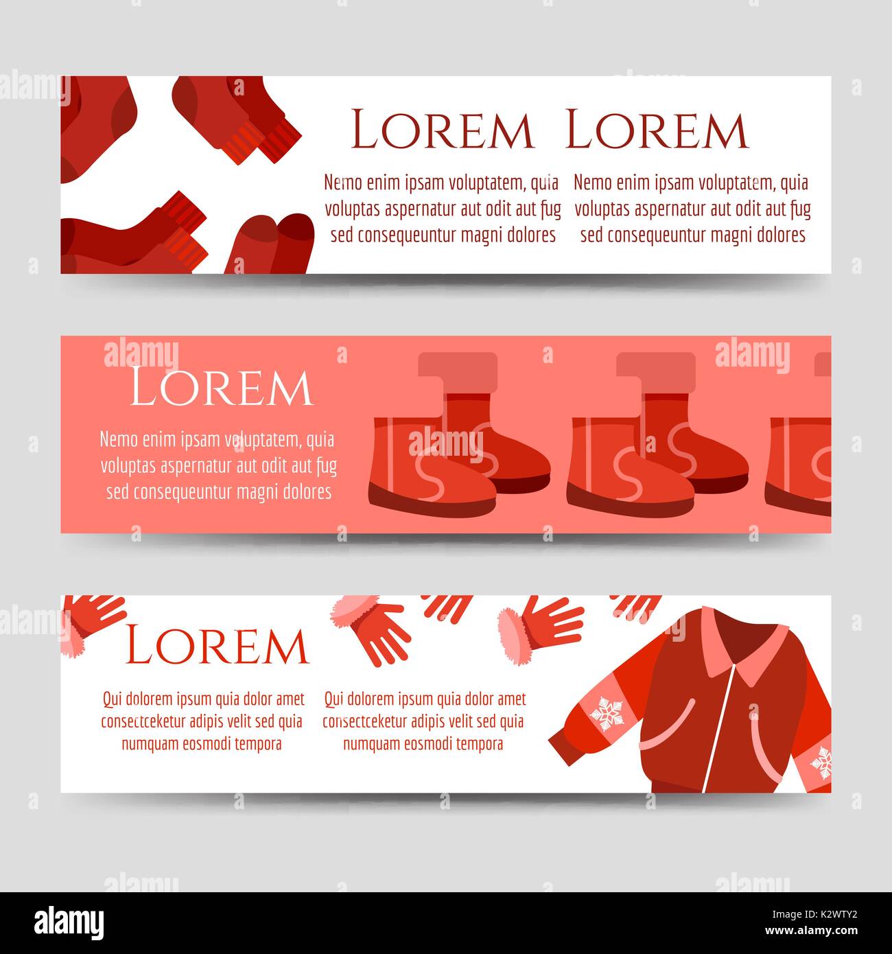 Red winter clothes and accessorises banners template, vector ...