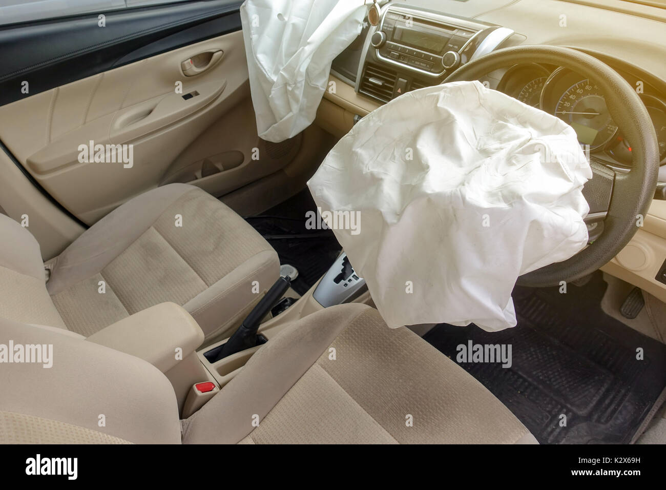 Airbag explosion damaged in a steering wheel from an accident. Use it ...
