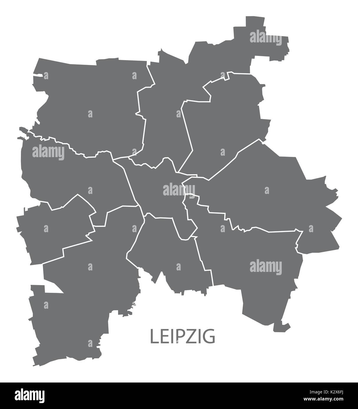 Leipzig city map with boroughs grey illustration silhouette shape Stock ...
