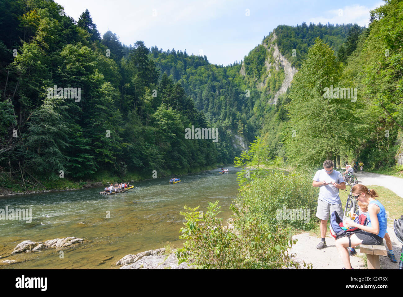 Dunajec River Gorge, wooden raft, rafts, boat, cyclist, Pieniny ...