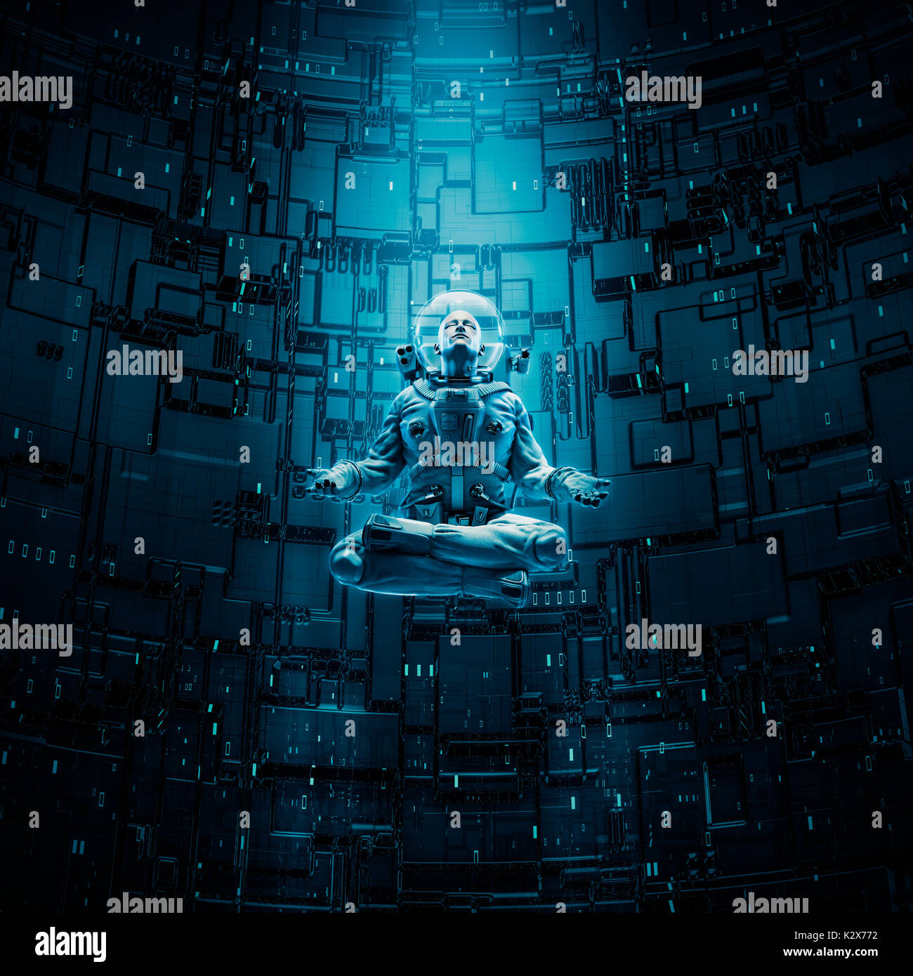 Meditating astronaut concept / 3D illustration of astronaut in lotus ...