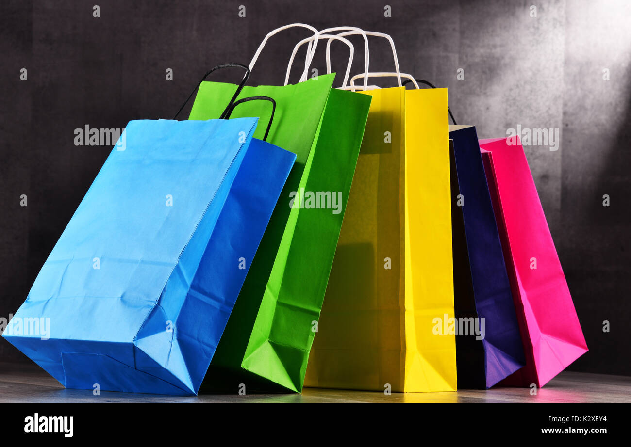 Composition with colorful paper shopping bags Stock Photo - Alamy