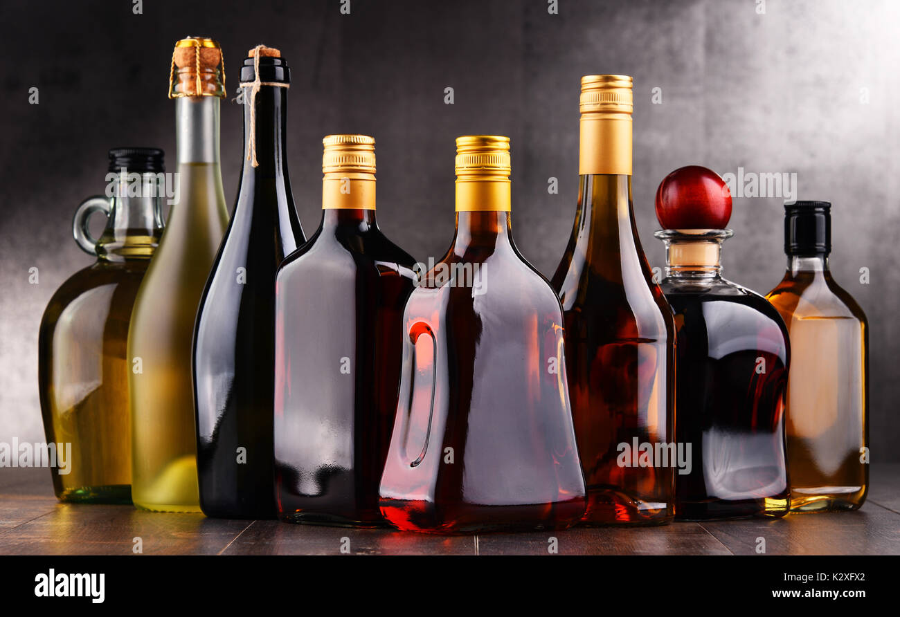 Composition with bottles of assorted alcoholic beverages Stock Photo ...