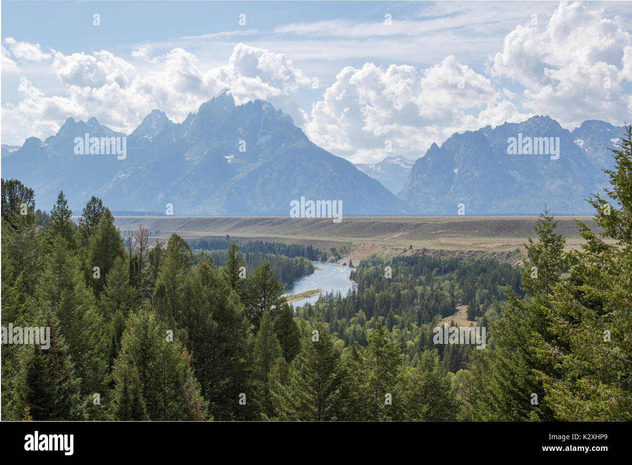 Scenic view of Snake River from Snake River Overlook in Grand Teton ...