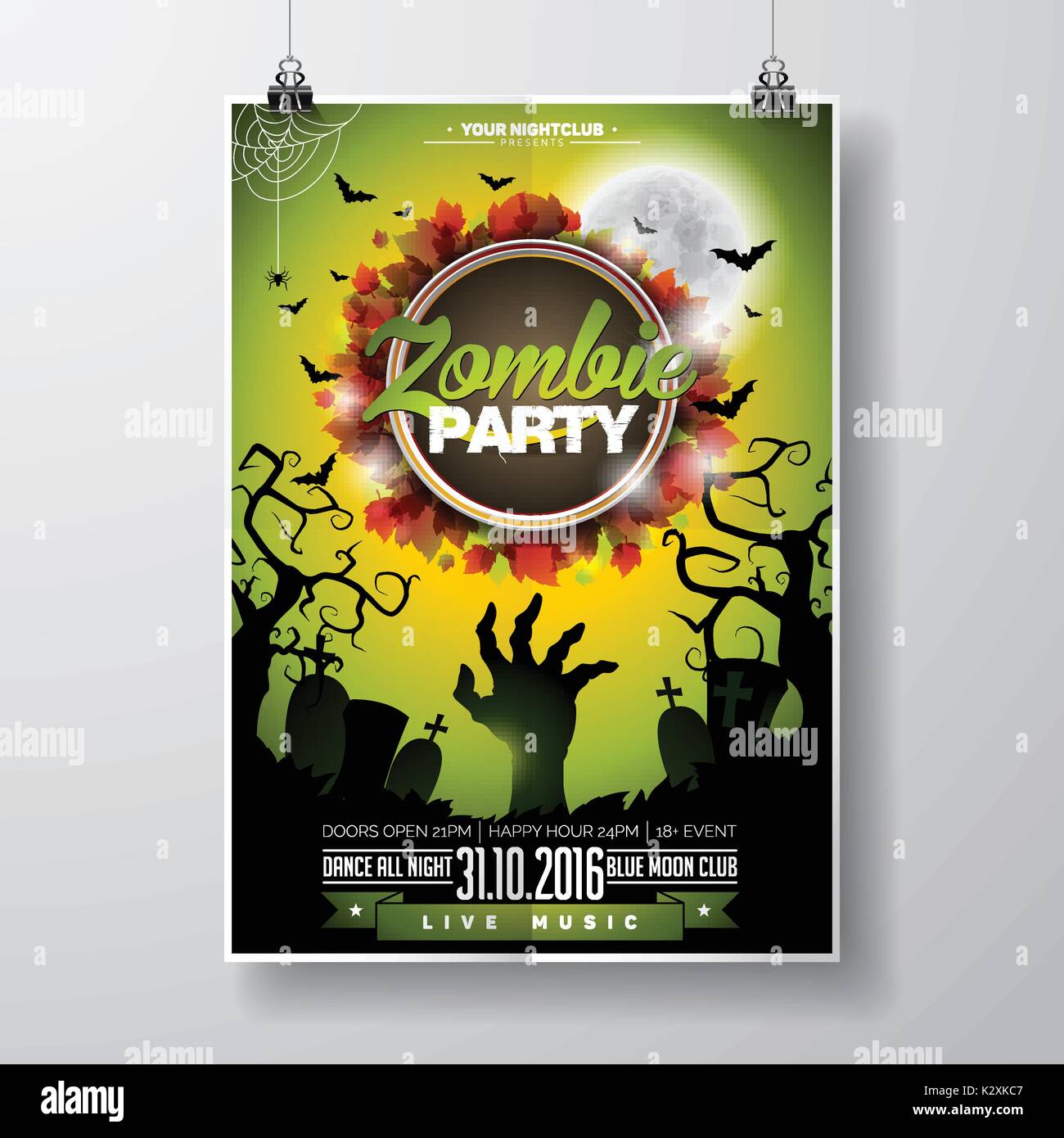 Vector Halloween Zombie Party Flyer Design with typographic elements on ...