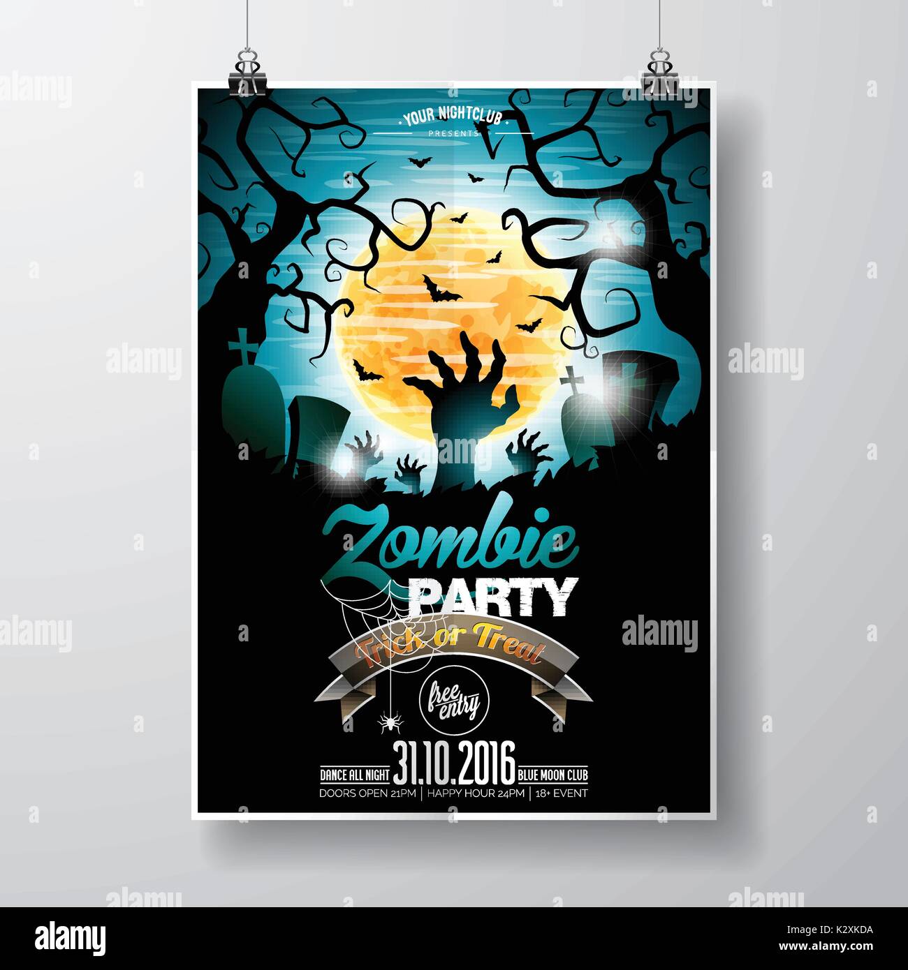 Vector Halloween Zombie Party Flyer Design with typographic elements on ...