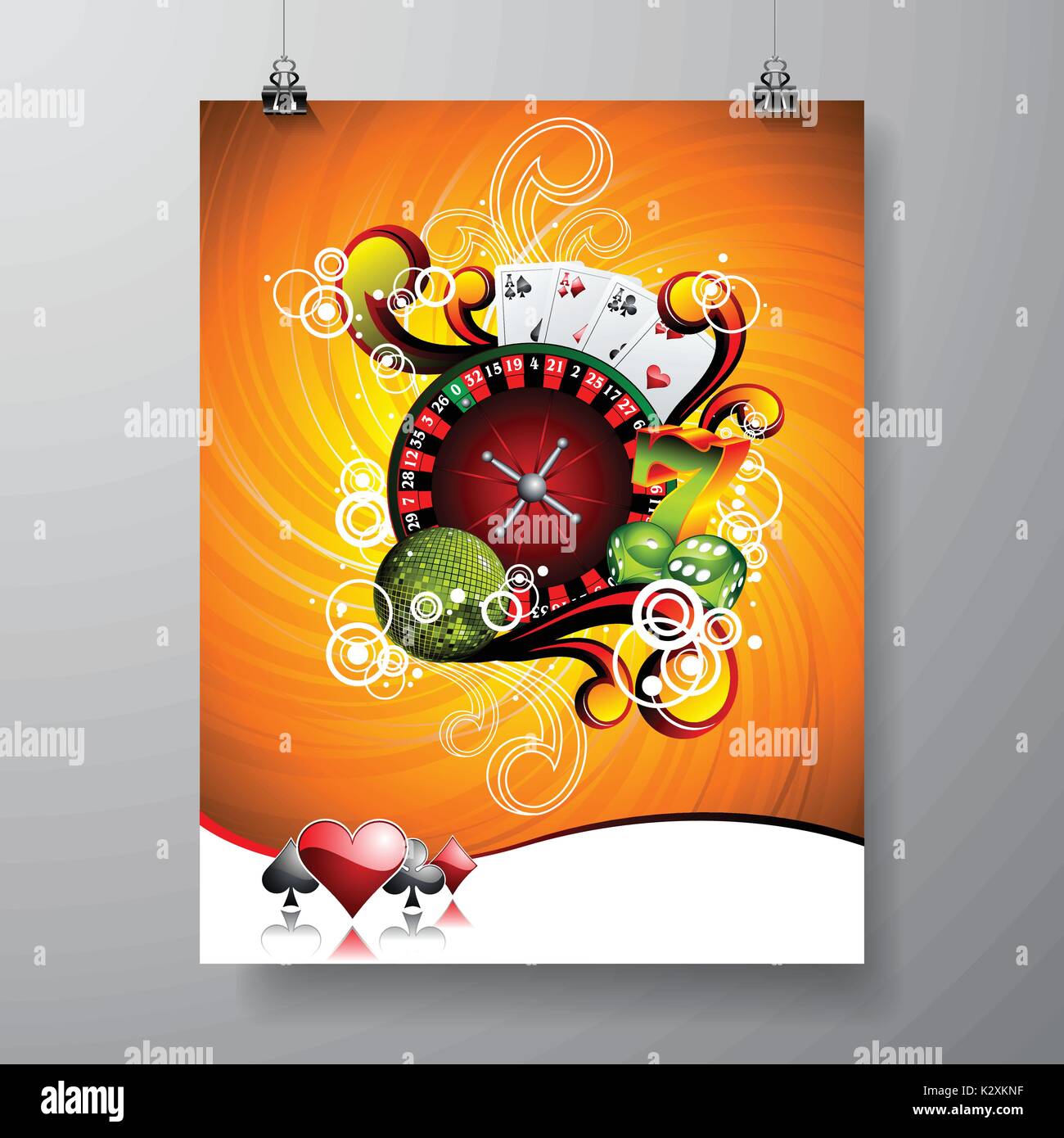 Vector Party Flyer design on a Casino theme with roulette wheel on ...
