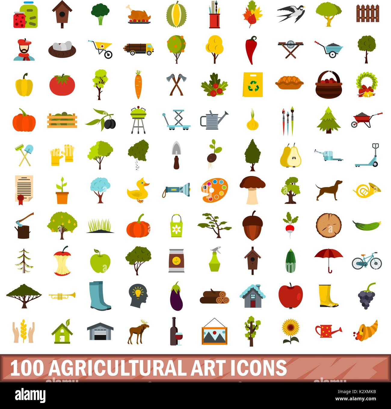 100 agricultural art icons set, flat style Stock Vector Image & Art - Alamy