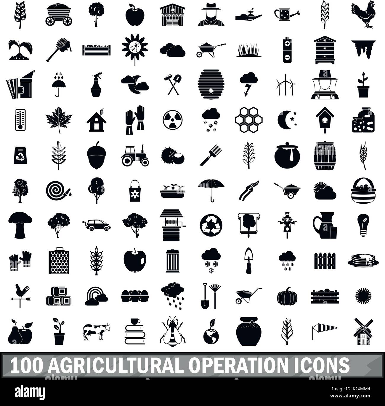 100 agricultural operation icons set, simple style Stock Vector Image ...