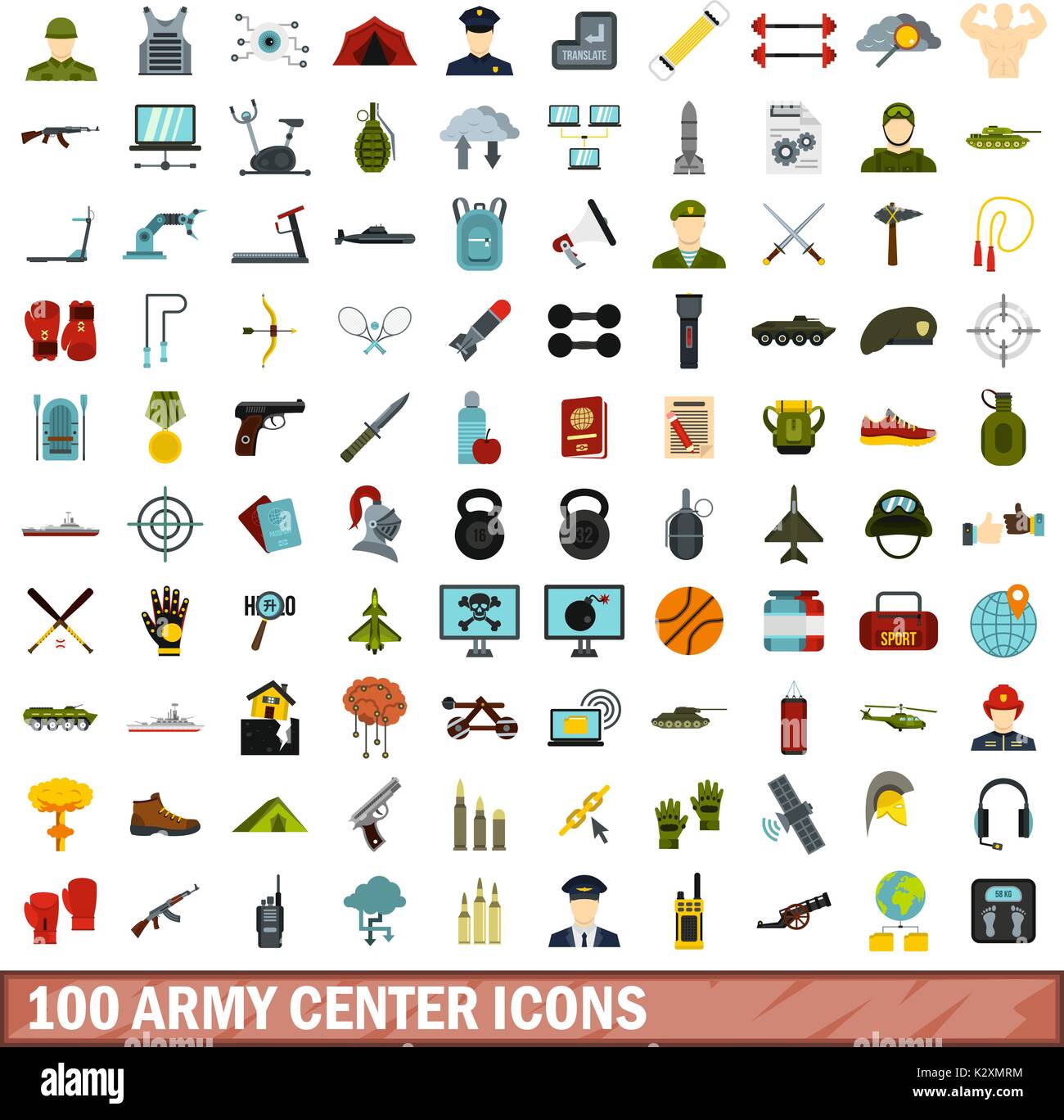 100 army center icons set, flat style Stock Vector Image & Art - Alamy