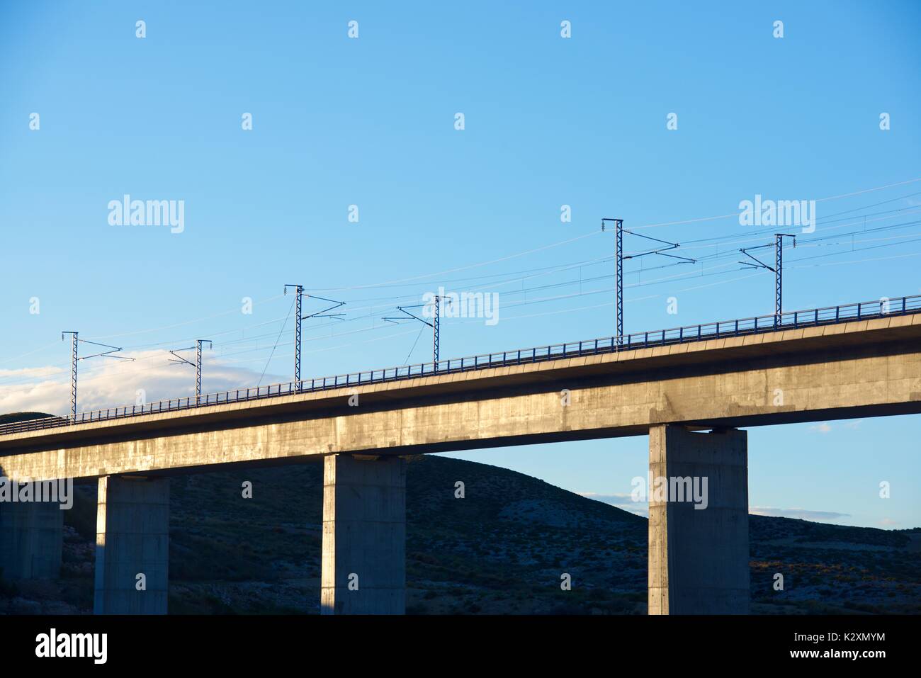 view of a high-speed viaduct in Roden, Zaragoza, Aragon, Spain. AVE ...