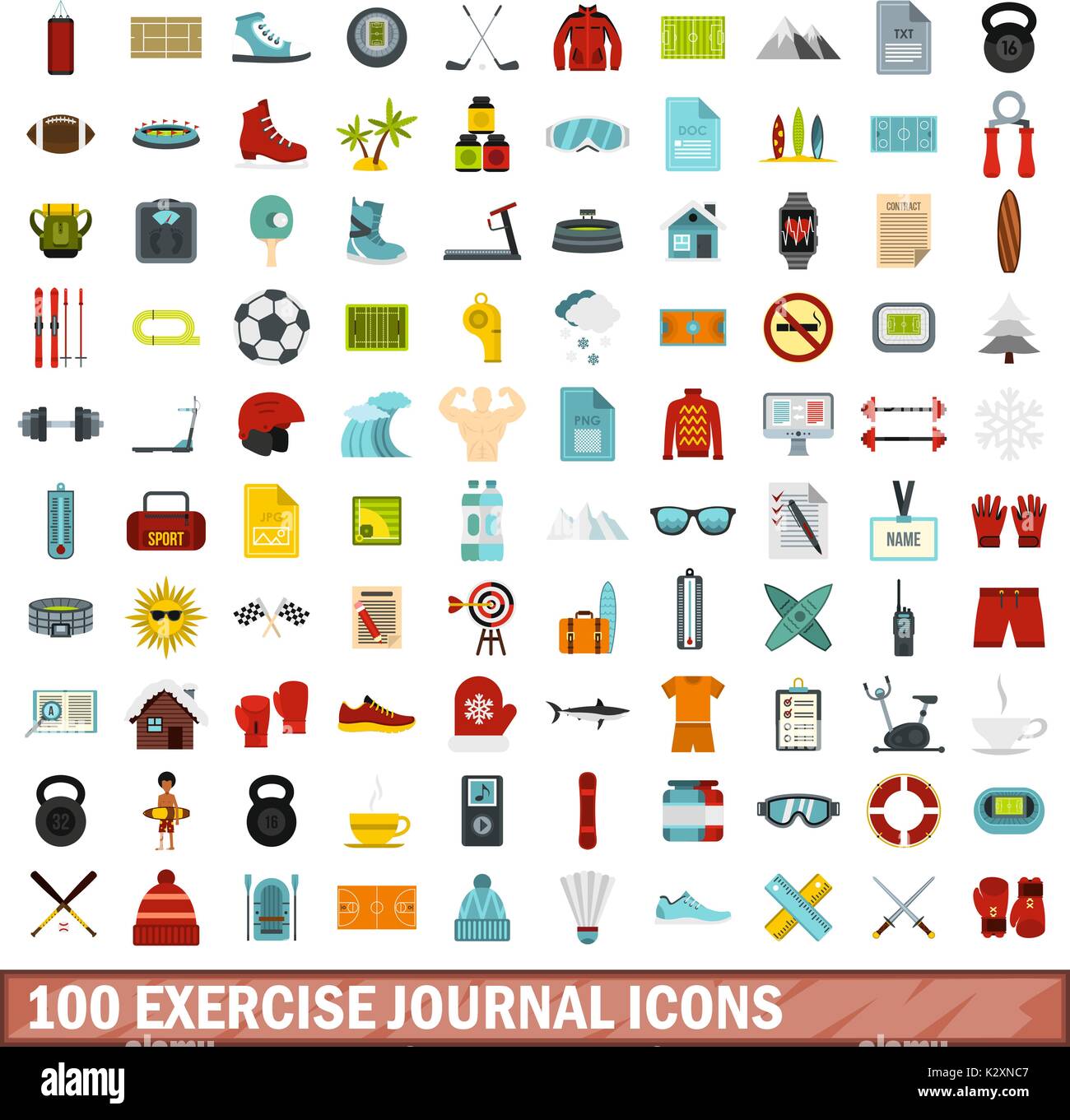 100 exercise journal icons set, flat style Stock Vector Image & Art - Alamy