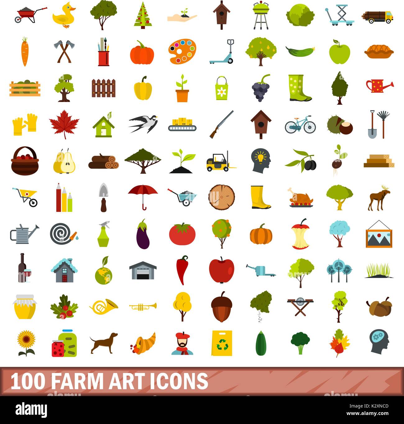 100 farm art icons set, flat style Stock Vector Image & Art - Alamy