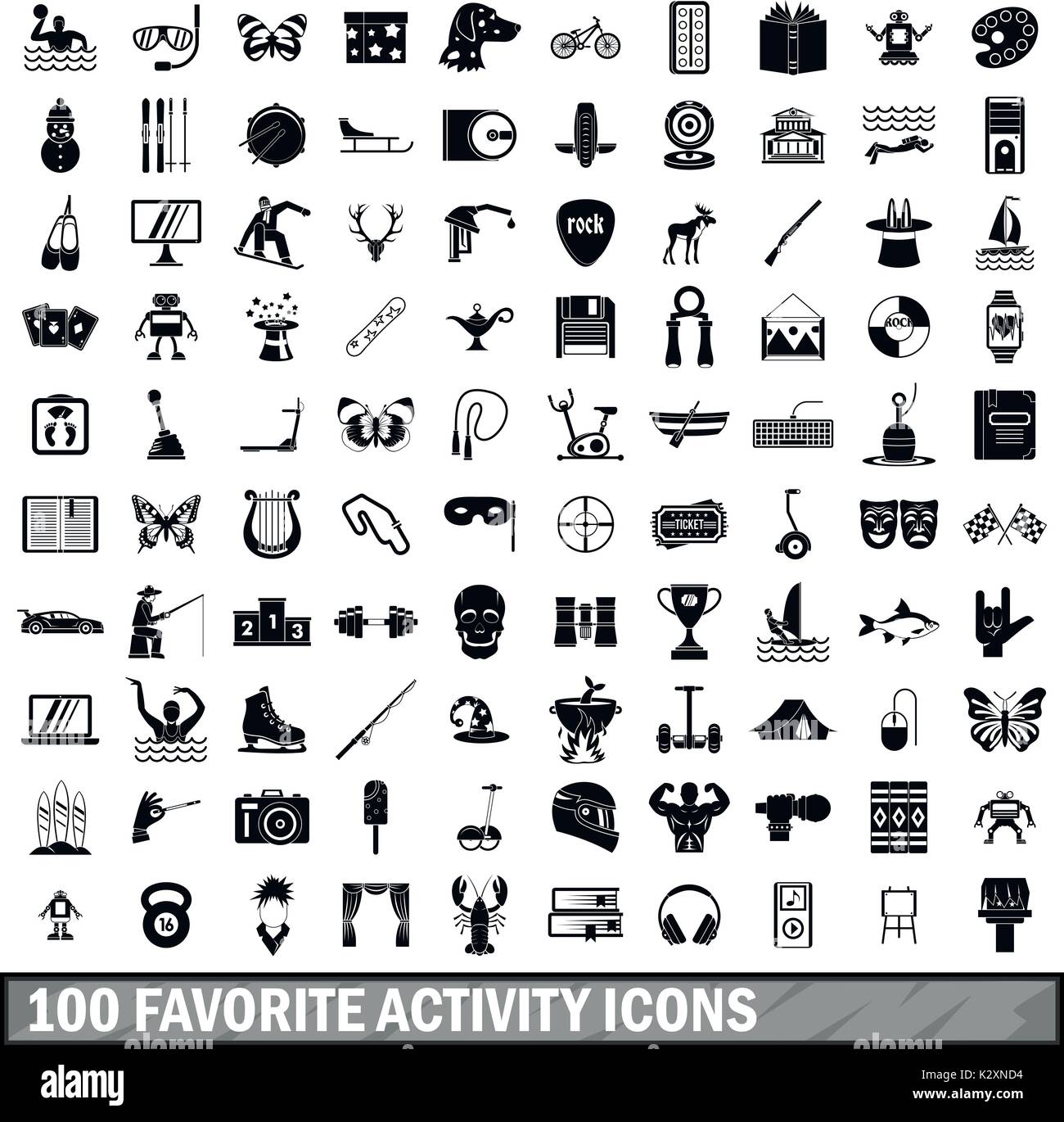100 favorite activity icons set, simple style Stock Vector Image & Art ...
