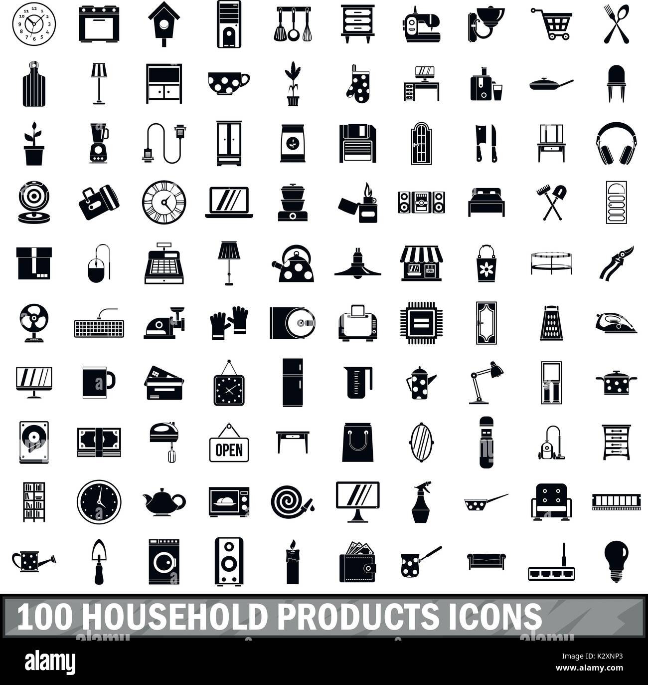 100 household products icons set, simple style Stock Vector Image & Art ...