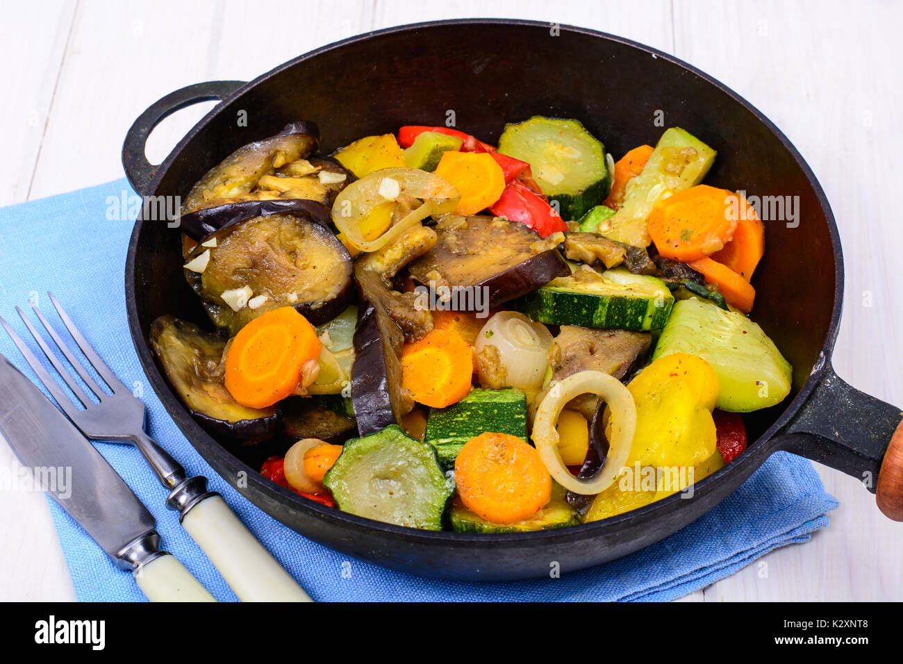 Vegetarian vegetable ragout in pan. Studio Photo Stock Photo - Alamy