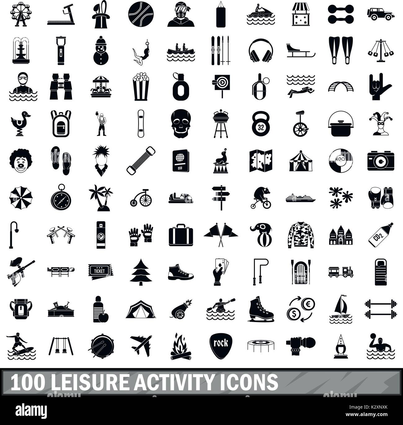 100 leisure activity icons set, simple style Stock Vector Image & Art ...