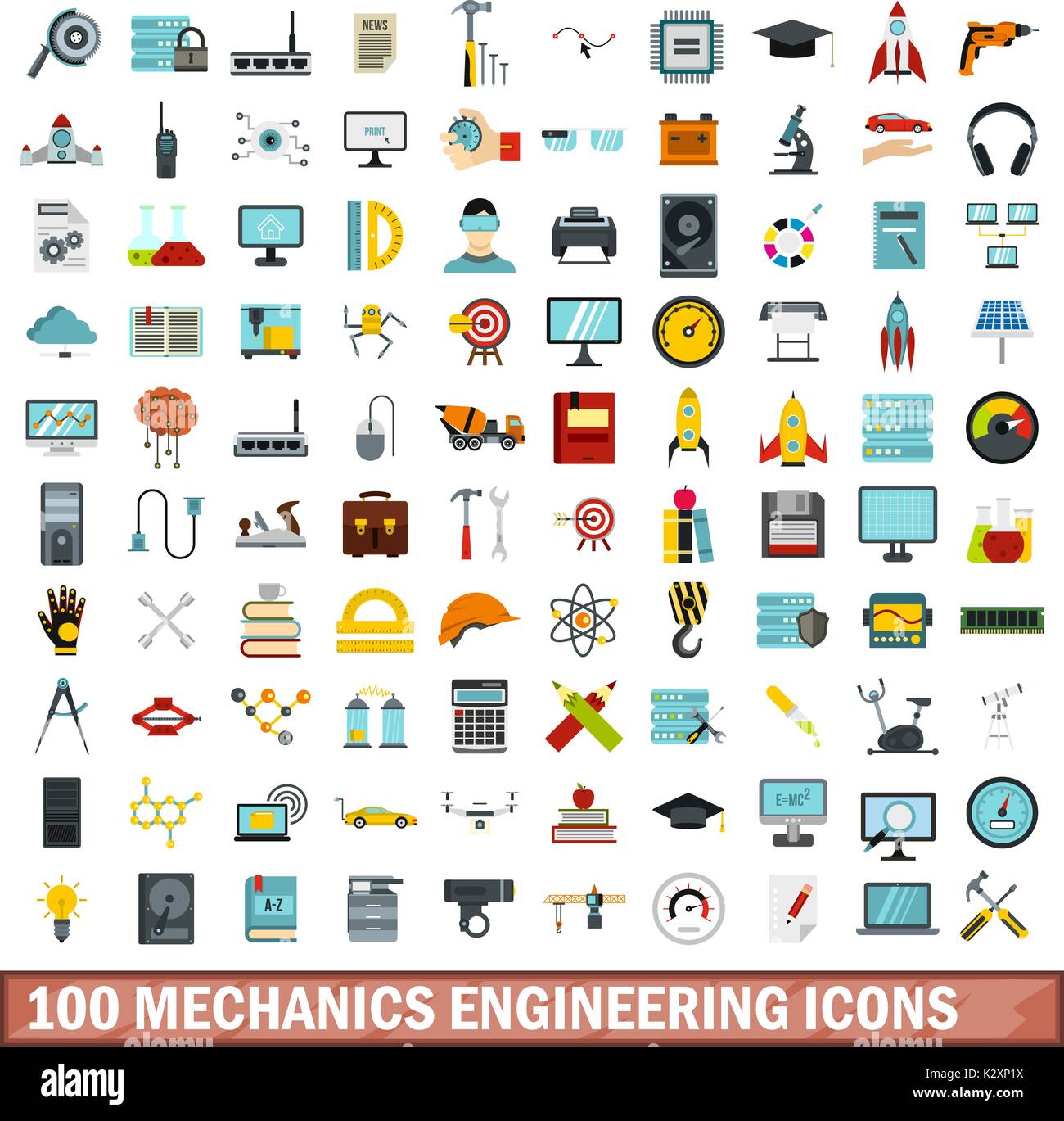 100 mechanics engineering icons set, flat style Stock Vector Image & Art - Alamy