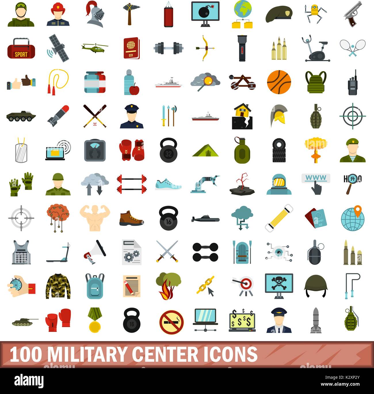 100 military center icons set, flat style Stock Vector Image & Art - Alamy