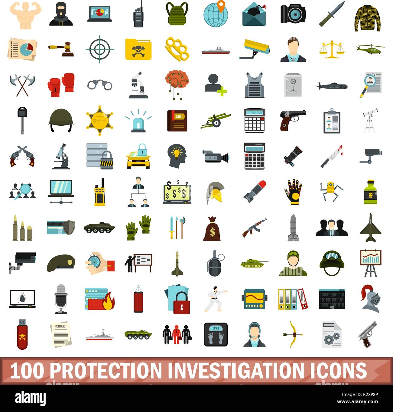 100 protection investigation icons set, flat style Stock Vector Image & Art - Alamy
