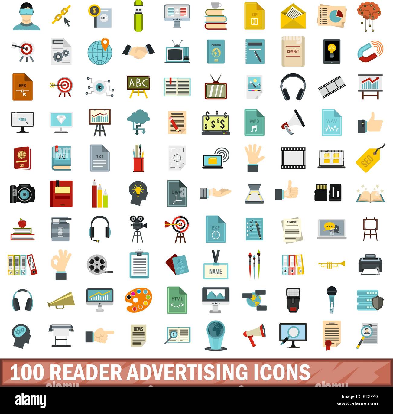 100 reader advertising icons set, flat style Stock Vector Image & Art ...