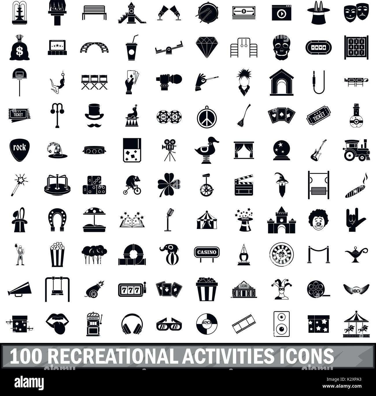 100 recreational activities icons set, simple style Stock Vector Image ...