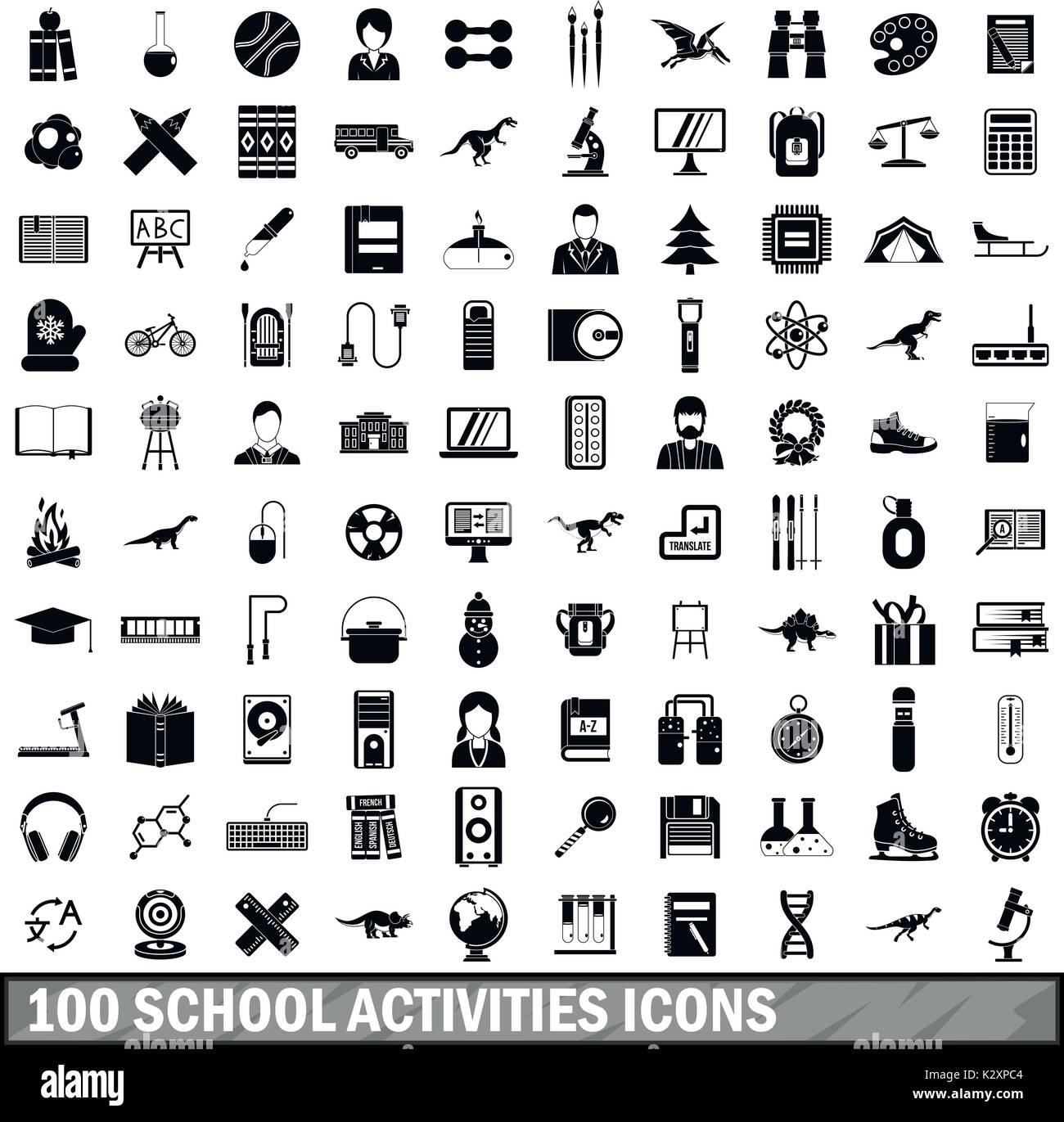 100 school activities icons set, simple style Stock Vector Image & Art ...