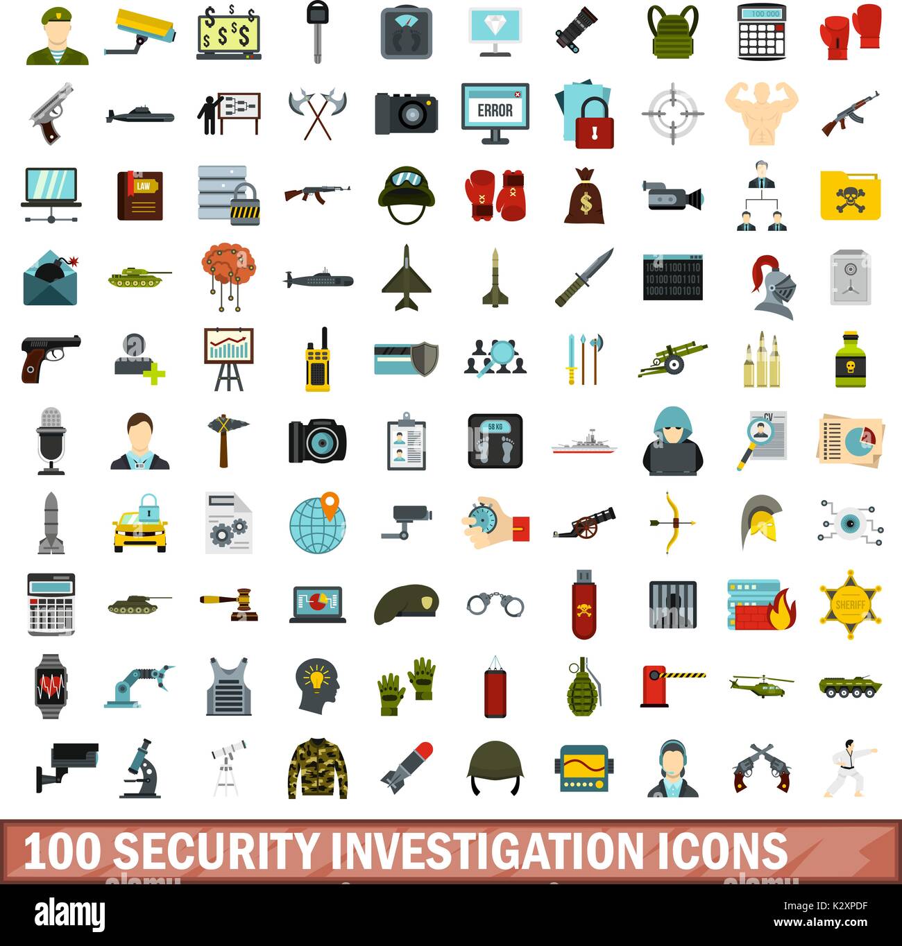 100 security investigation icons set, flat style Stock Vector Image ...