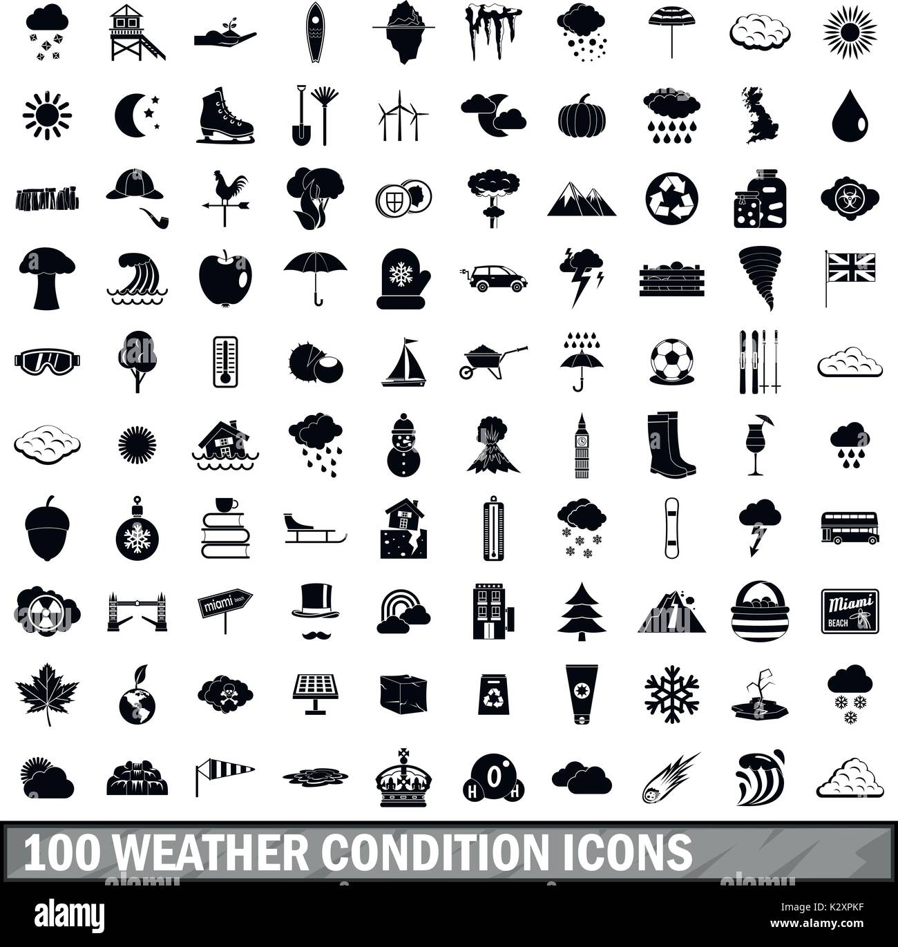 100 weather condition icons set, simple style Stock Vector Image & Art ...