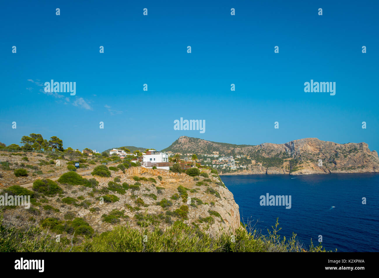 Beautiful view of Mallorca balearic islands, with some buildings in the ...