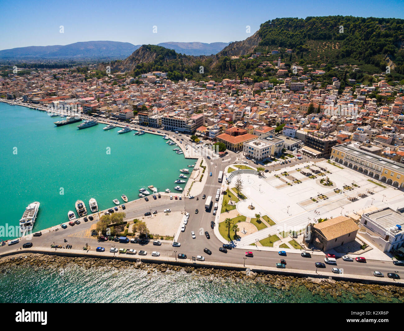 Aerial view of Zakynthos city in Zante island, in Greece Stock Photo ...