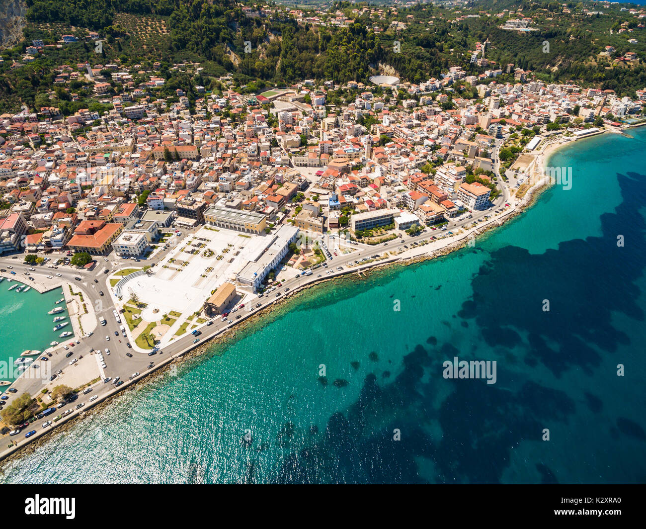 Aerial view of Zakynthos city in Zante island, in Greece Stock Photo ...