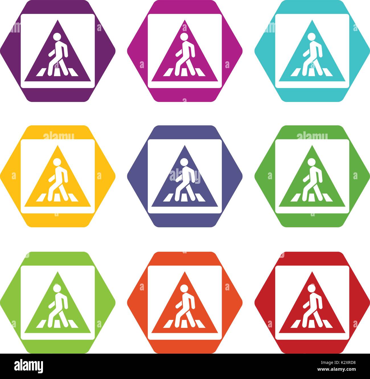 Pedestrian road sign icon set color hexahedron Stock Vector Image & Art ...