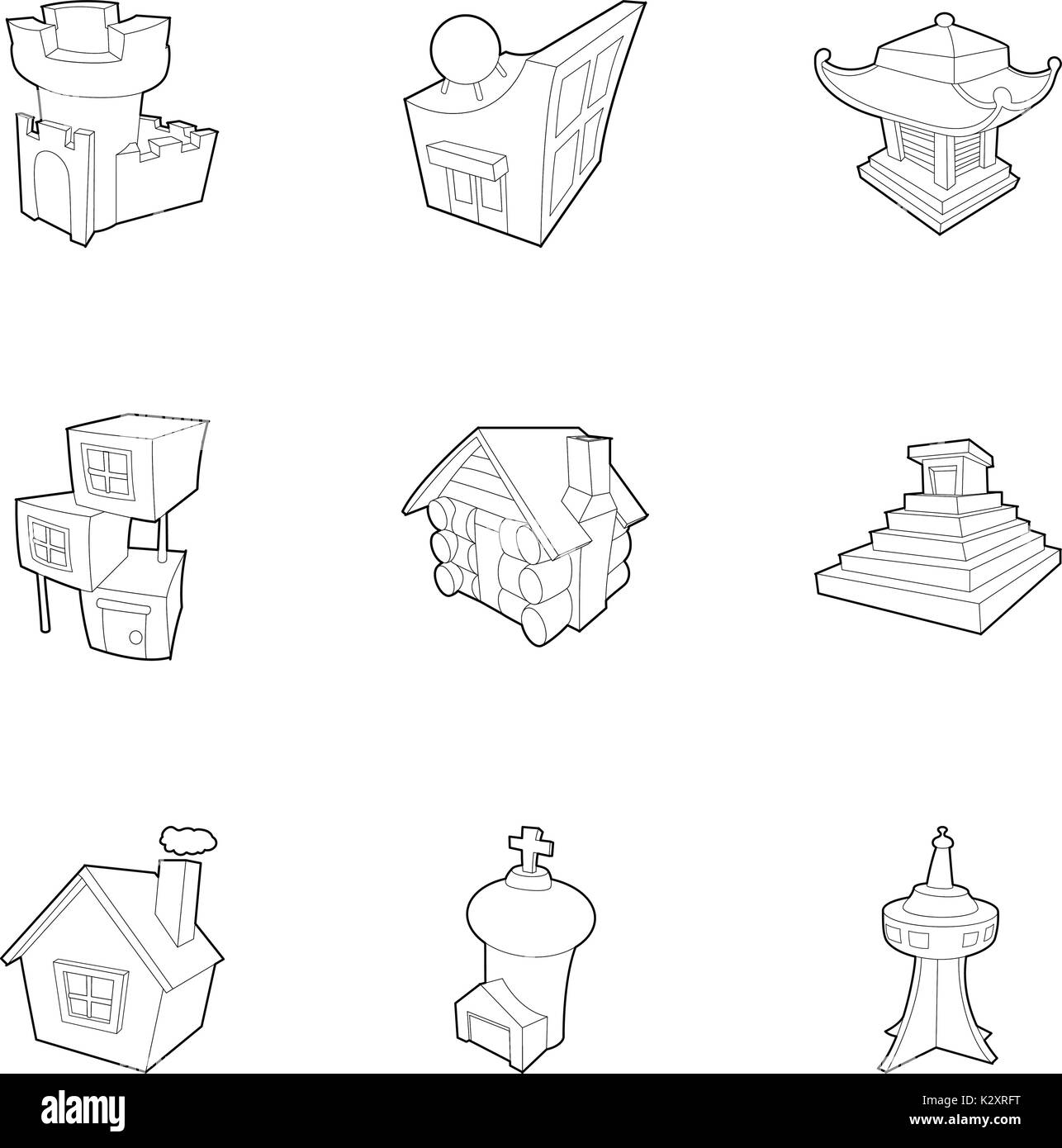 Different building icons set, outline style Stock Vector Image & Art ...