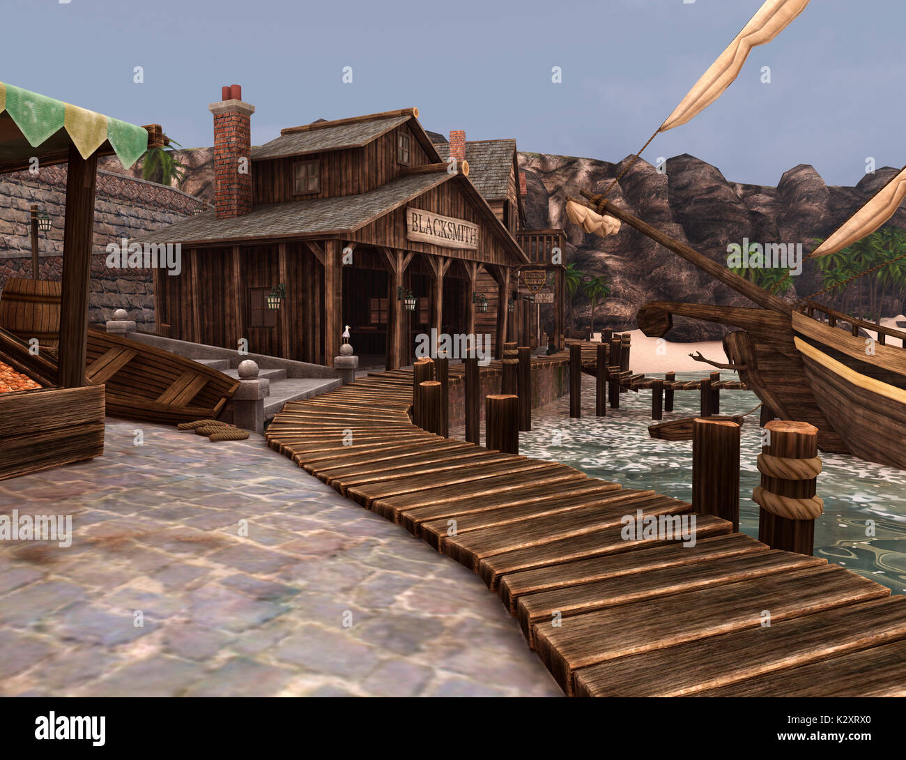 3D rendering of a pirate treasure island Stock Photo - Alamy