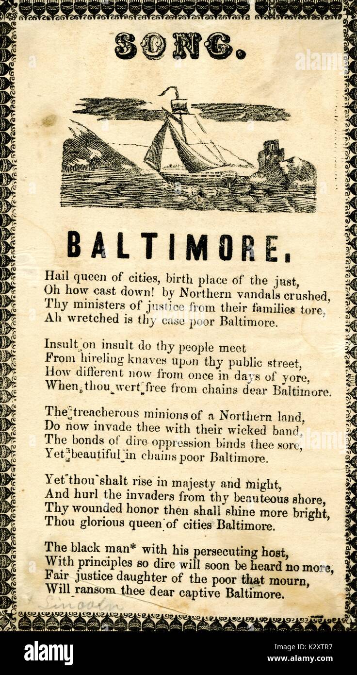 Broadside from the American Civil war, entitled 'Baltimore', displaying ...