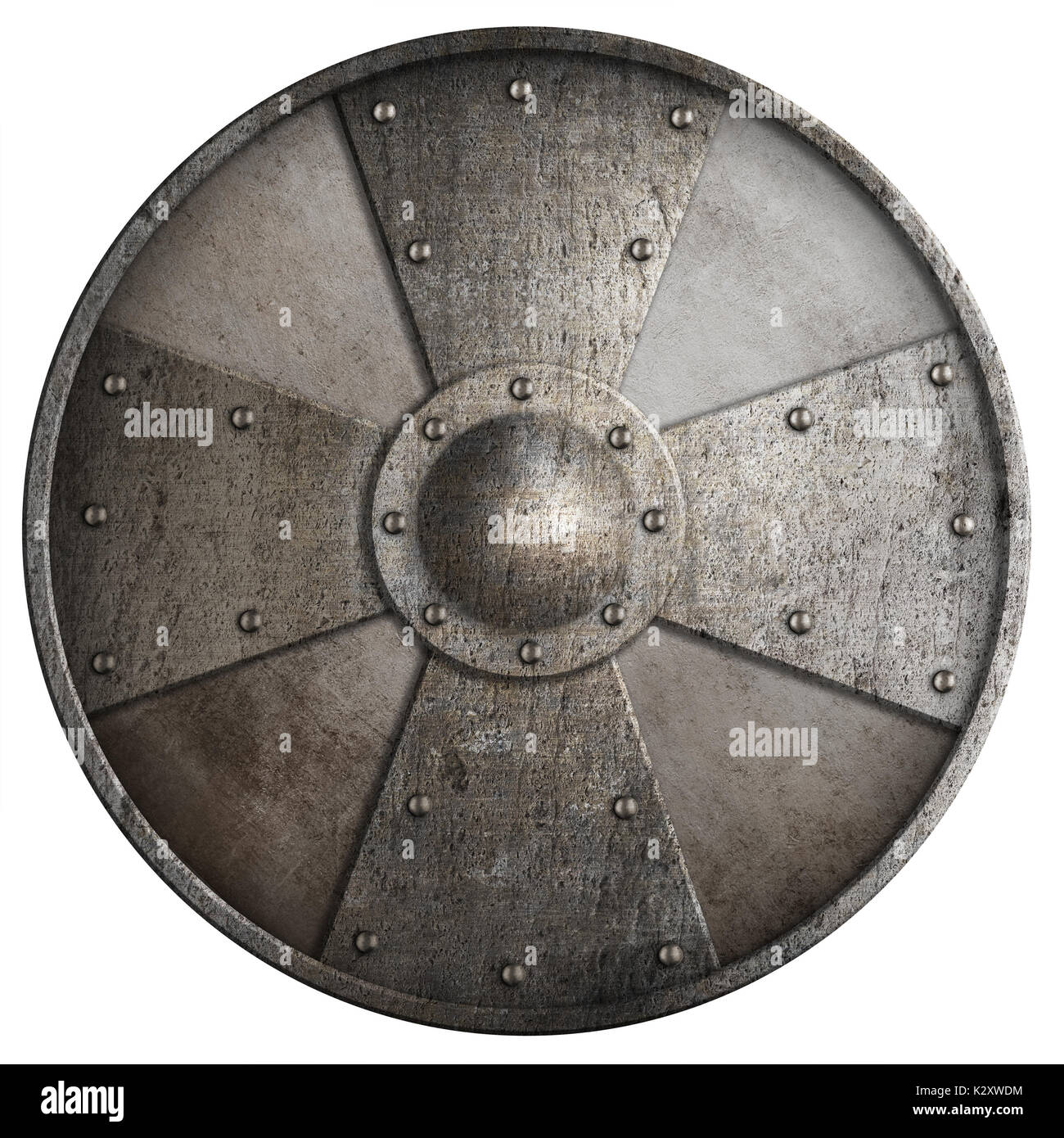 metal medieval round shield with cross isolated on white 3d ...