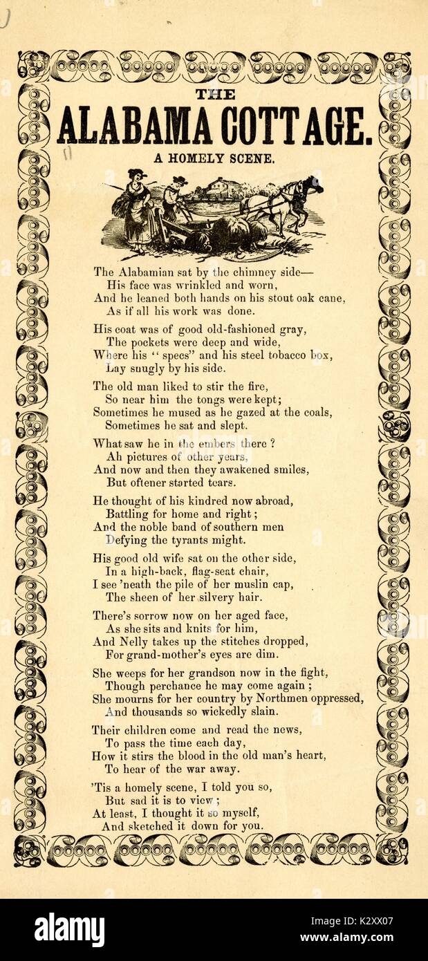 Broadside from the American civil war, entitled 'The Alabama Cottage ...