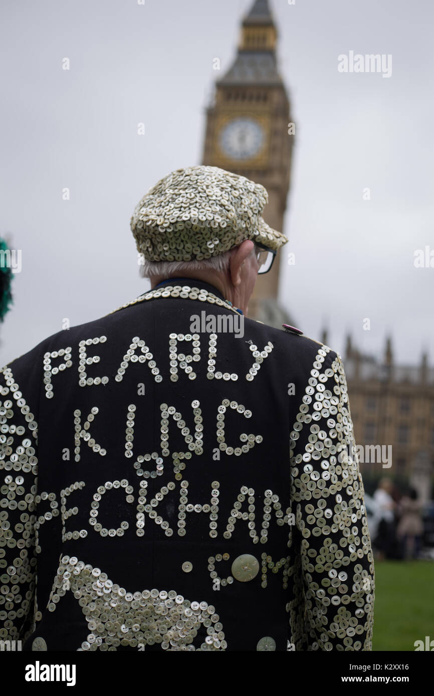 Pearly King, Queen and Prince of Peckham, in their Pearly Kings clothes ...